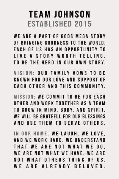 Custom Family Mission Wall Art // Multi Colors Bold Text – Papermints