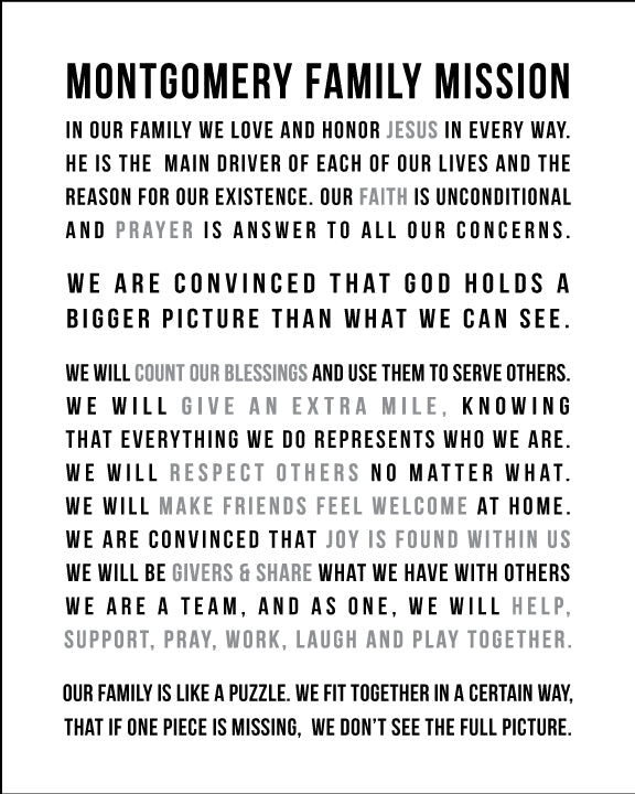Custom Family Mission Wall Art // Multi Colors Bold Text – Papermints