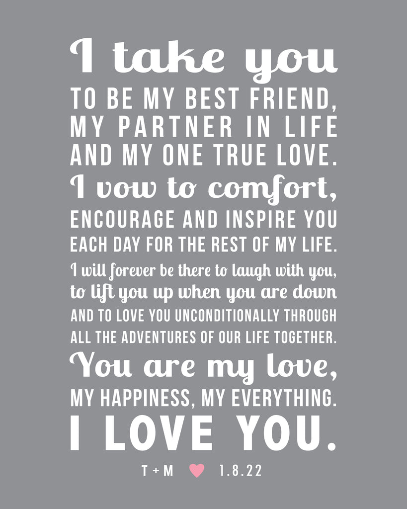 I Take You... Wedding Vows Print // Personalized Wedding Gift – Papermints