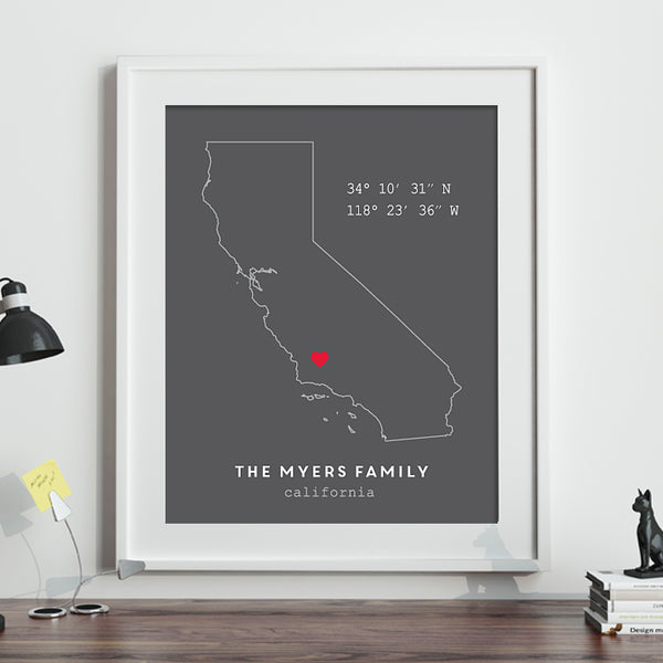 California Coordinates State Print // Any State – Papermints